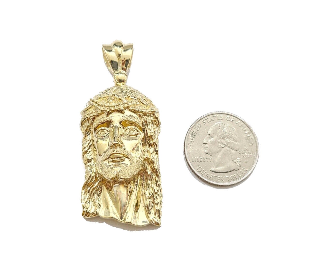 10k Gold Jesus Head Charm Rope Chain Necklace 6mm 18'' Set & Pendant ...