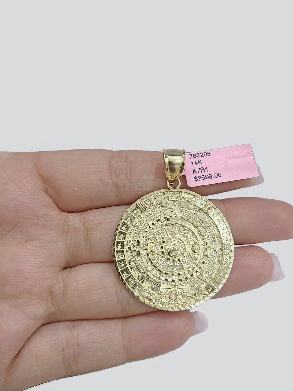 Real 14K Yellow Gold Aztec Calendar Charm Solid Pendant for Chain 14KT ...