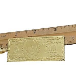 10k Yellow Gold 100 Dollar Bill Charm Pendant 3.5 Inch Necklace Chain ...