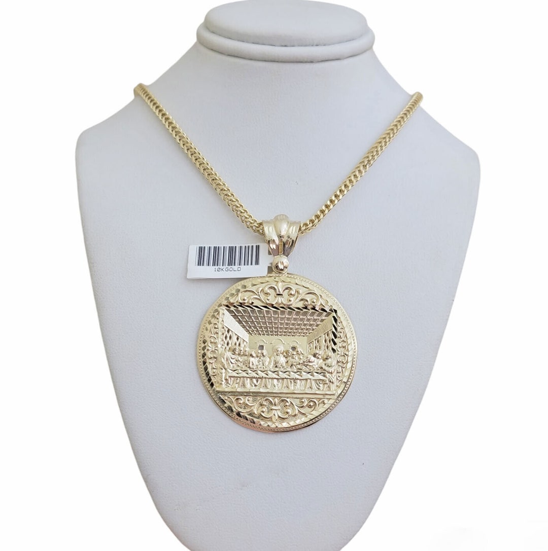REAL 10k Gold Franco Chain Last Supper Pendant SET Necklace 20" - 26 ...