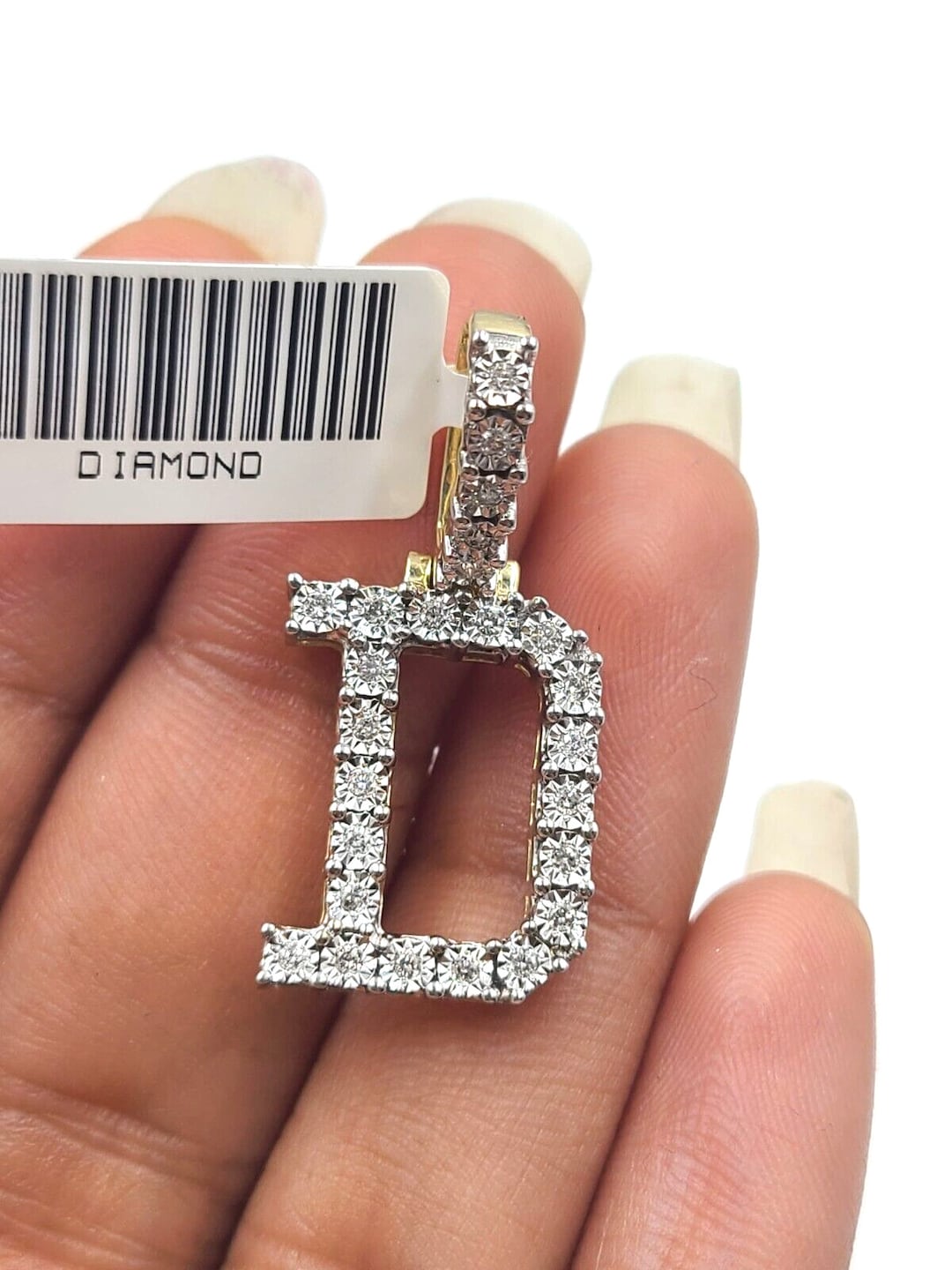 10k Gold Letter D Diamond Charm Initial Alphabet Pendant 1.25" Inches ...