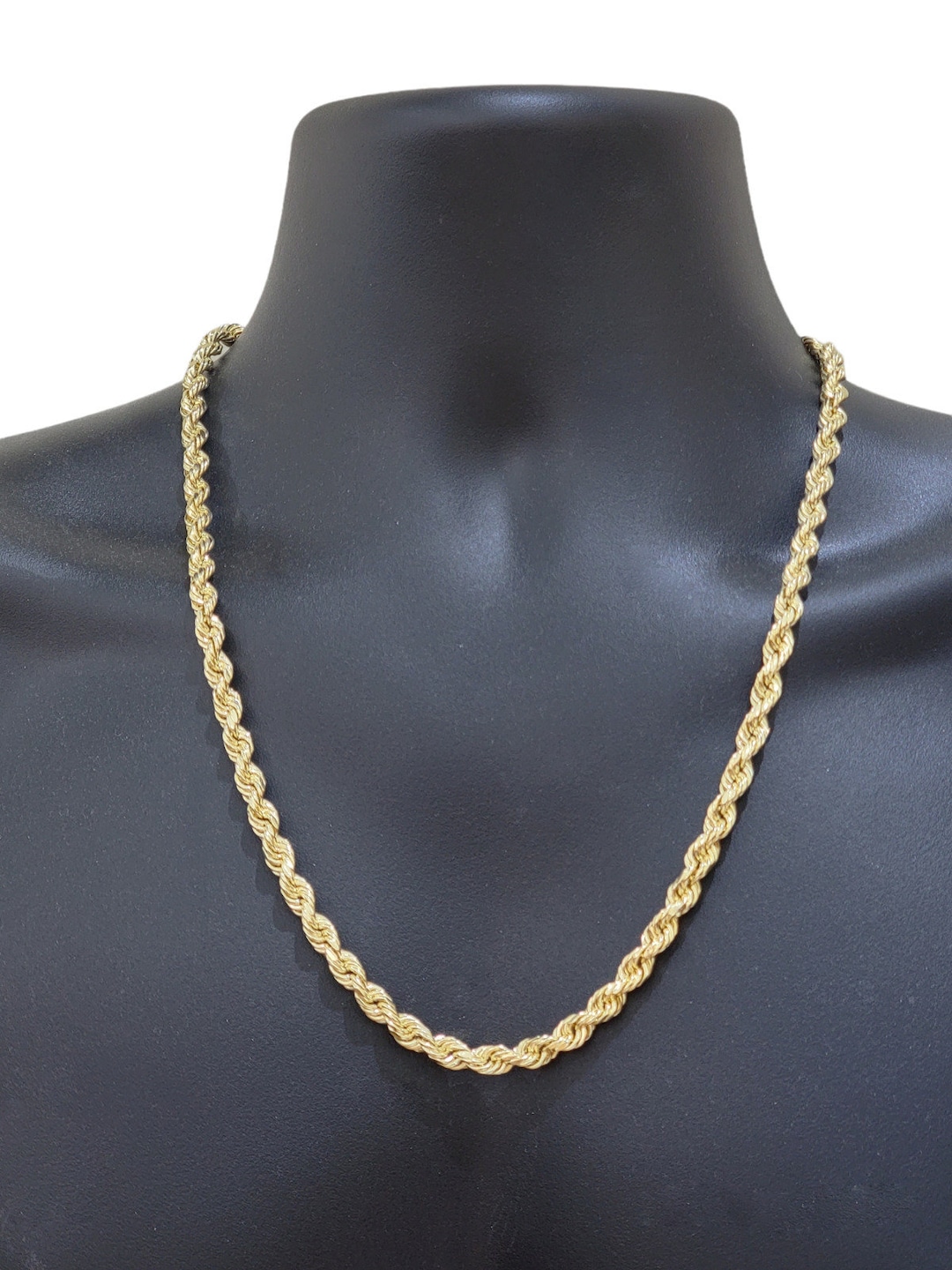 Real 14k Yellow Gold Necklace Rope Chain 5mm 22" Inch 14kt Men's Chain ...