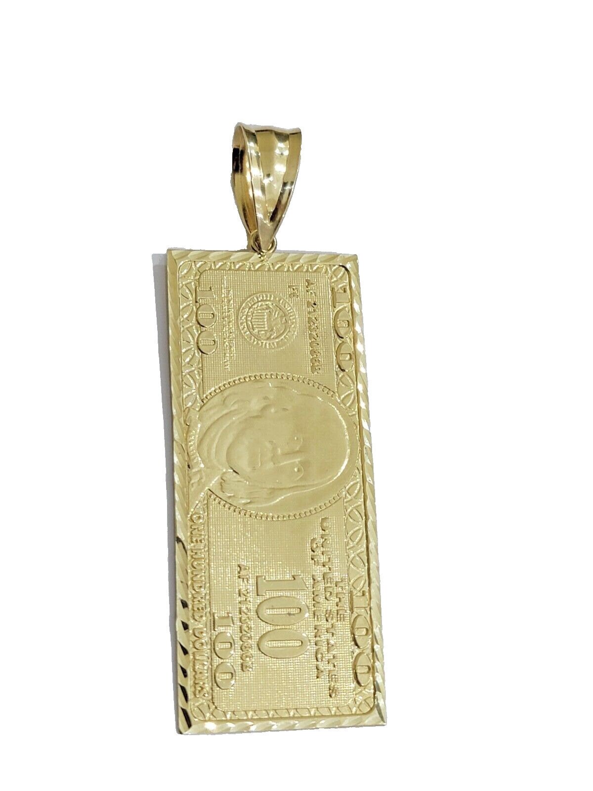 10k Yellow Gold 100 Dollar Bill Charm Pendant 3.5 Inch Necklace Chain ...