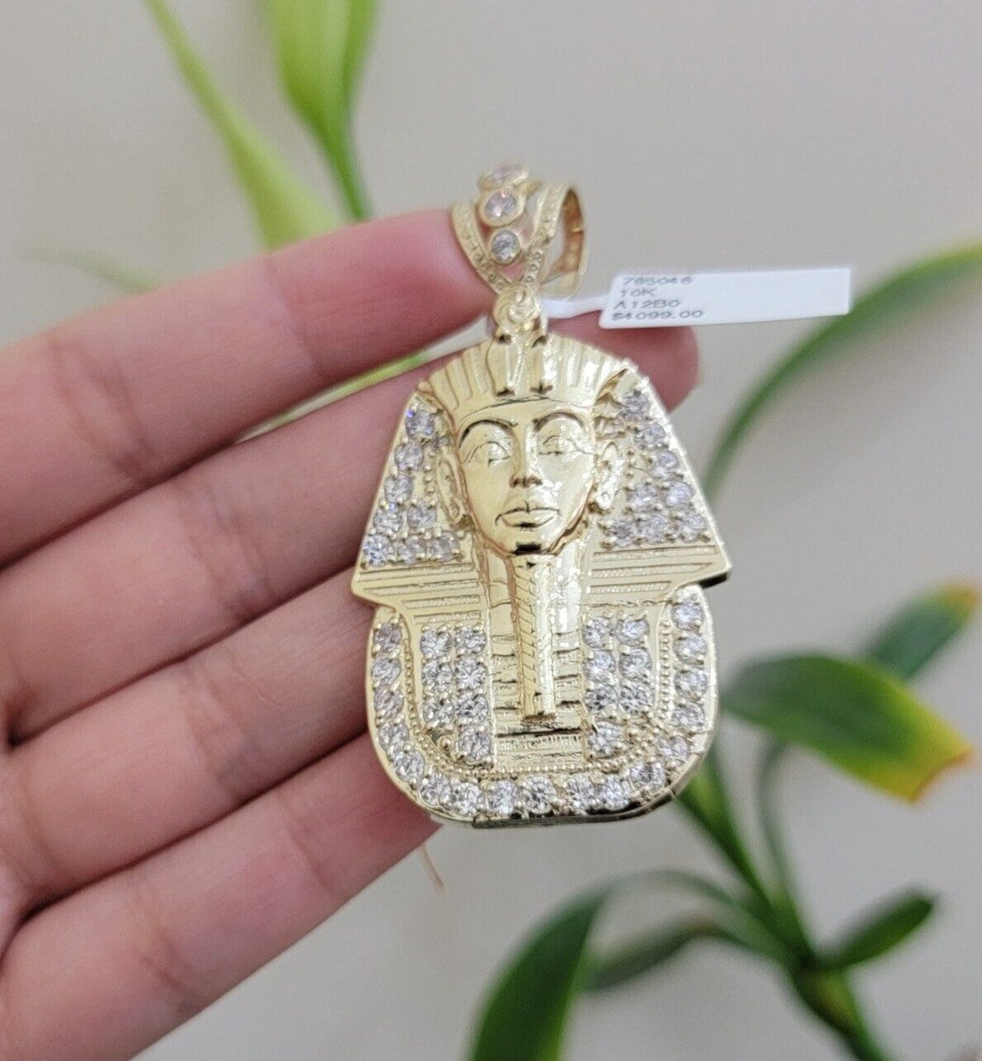 Real 10k Yellow Gold Pharaoh Head Charm Pendant 2.5" 10kt With Stones ...