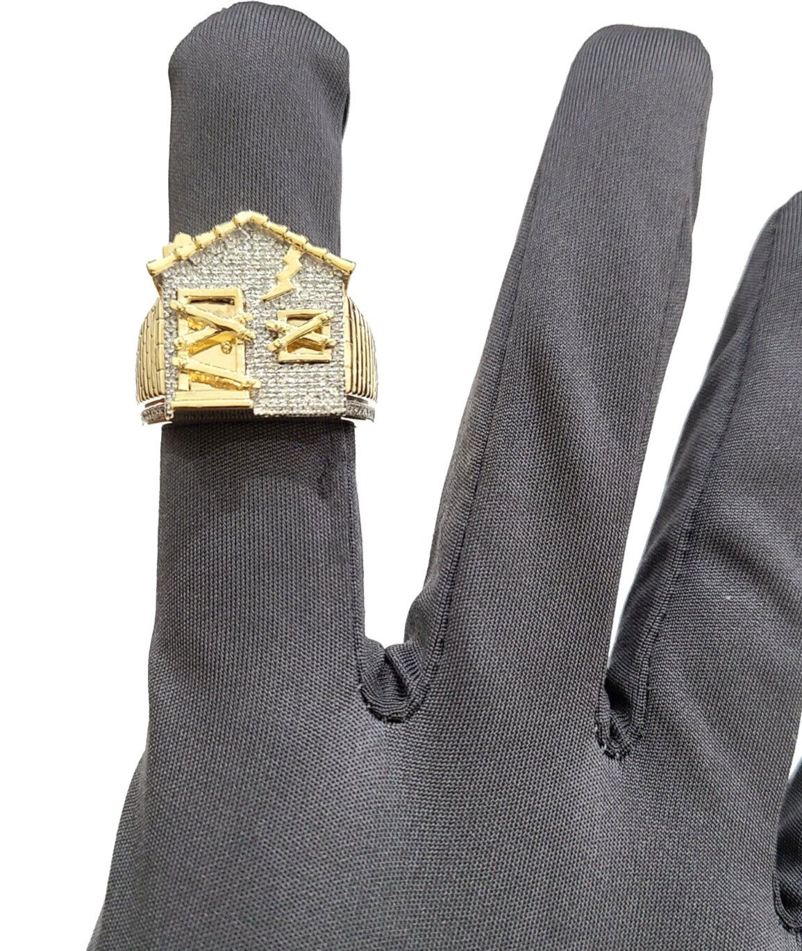 Real 10k Yellow Gold Diamond Trap House Ring Band 0.55CT Diamonds 10kt ...