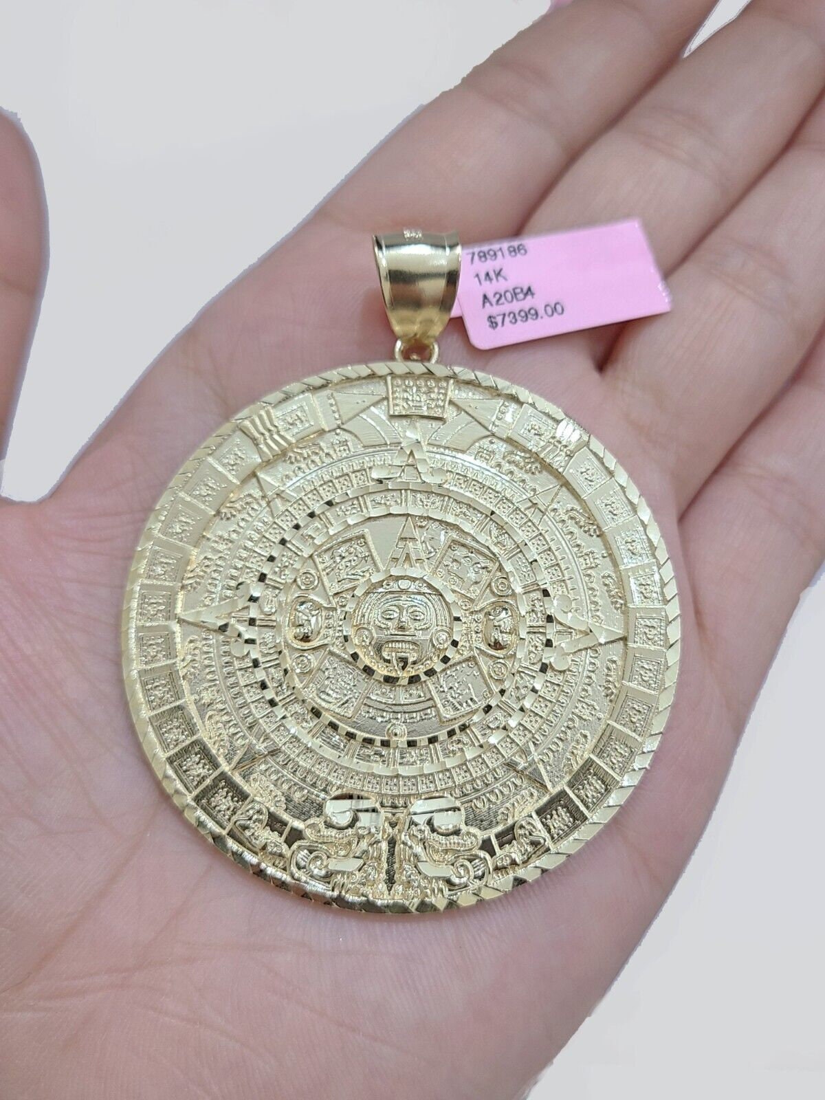 Real 14K Yellow Gold Aztec Calendar Charm Solid Pendant for Chain 14KT ...