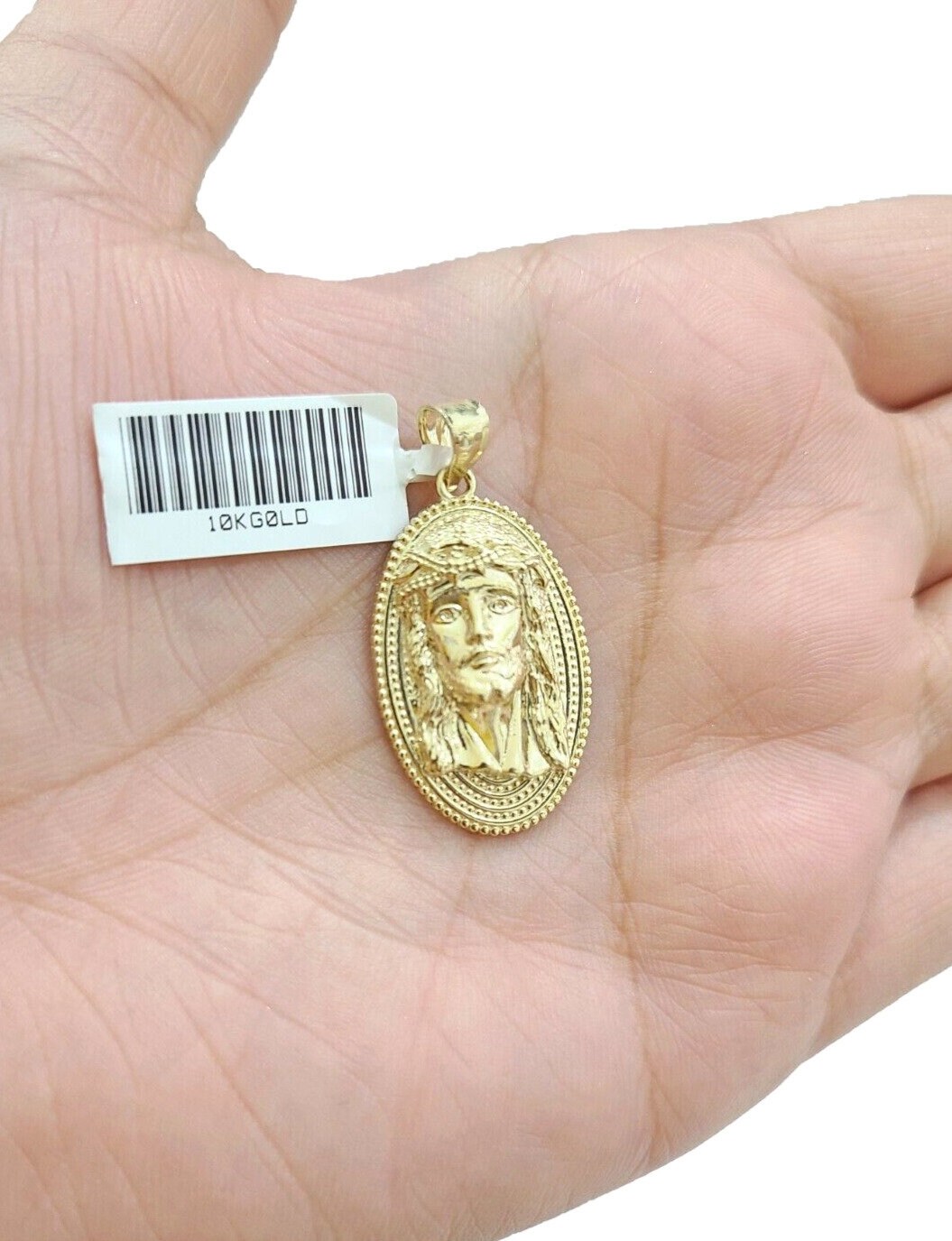 10k Gold Circular Jesus Head Charm Rope Chain Necklace 3mm 24'' Set ...
