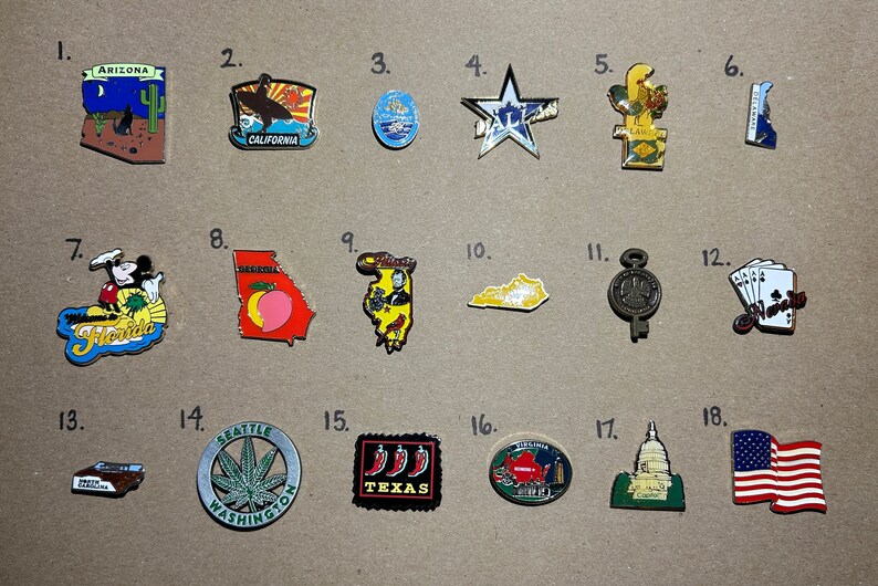 US State/city Pins Arizona California Chicago Delaware Florida Georgia ...