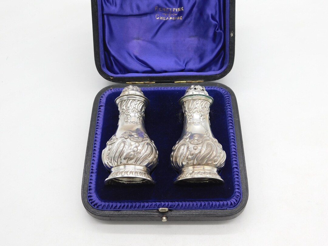 Victorian Boxed Set of Sterling Silver Pepper Shakers Antique 1897 ...