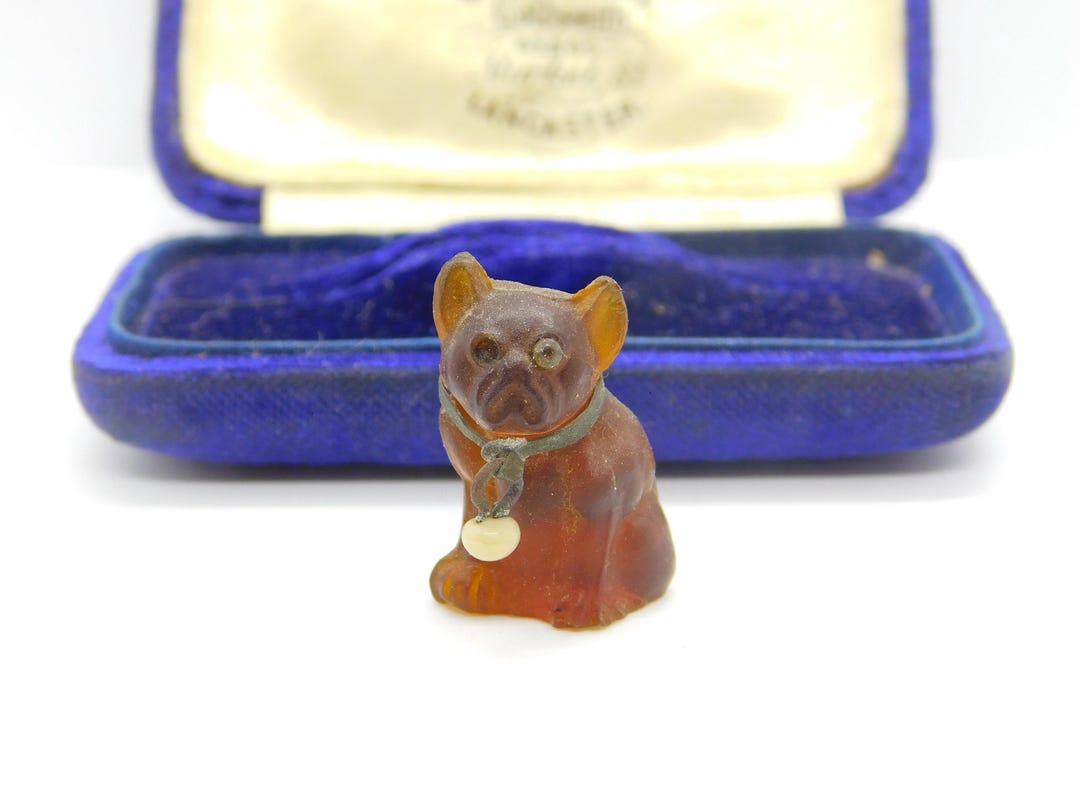 Czechoslovakian Amber Glass Pug Dog Cracker Charm or Keepsake Antique ...