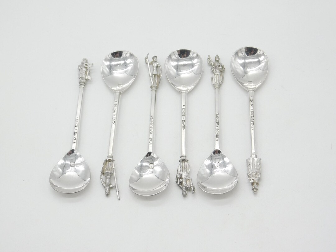 Set of Six Sterling Silver 'tichborne Spoons' Historical Terminals ...