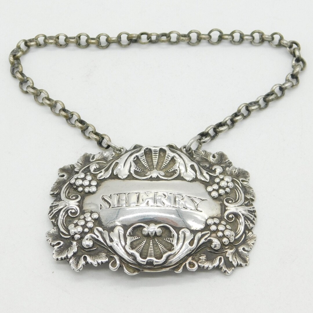 George IV Sterling Silver Shell Pattern Sherry Decanter Label Antique ...