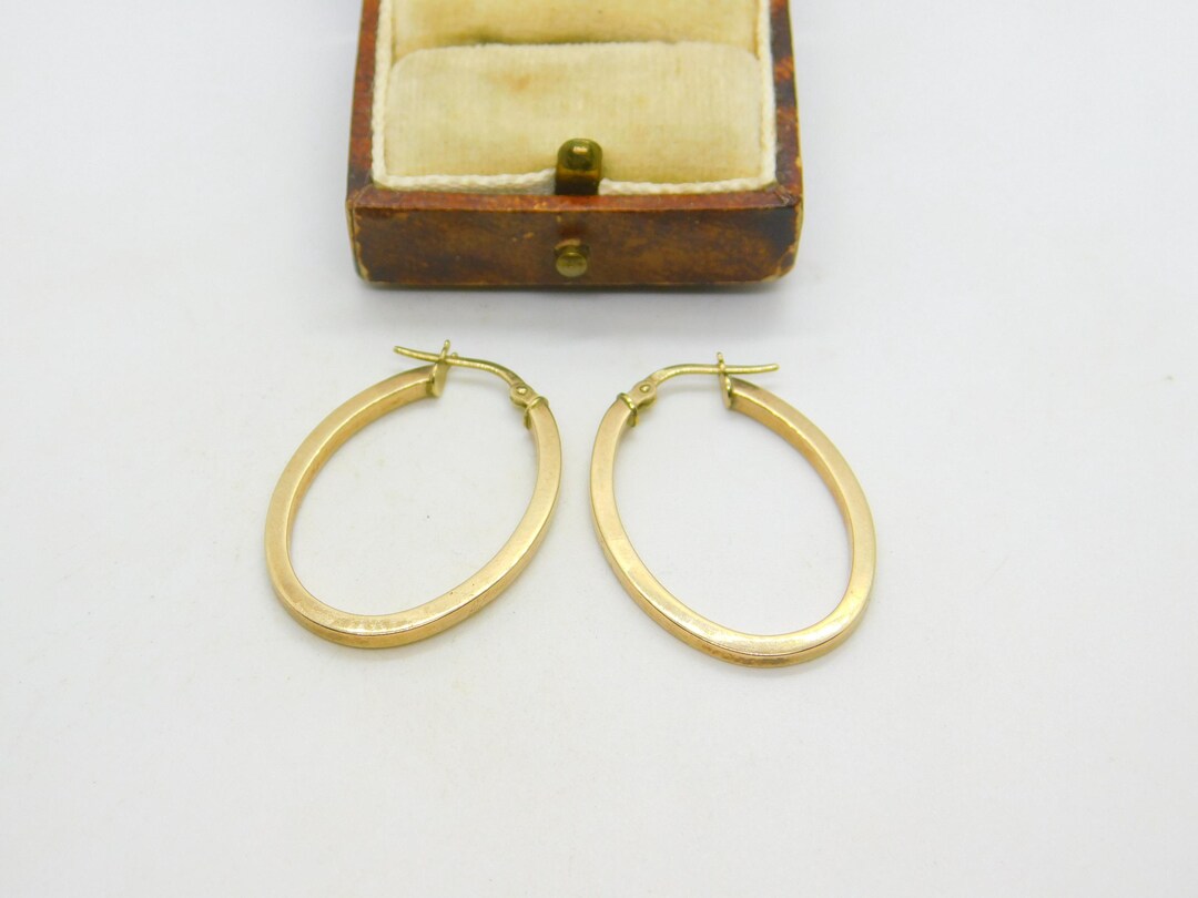 9ct Yellow Gold Oval Form Sleeper Hoop Earrings Vintage C1980 - Etsy