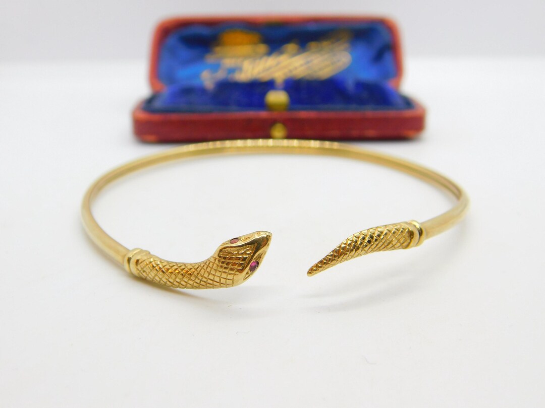 9ct Yellow Gold Ruby Eye Serpent Snake Bangle Bracelet Antique C1920 ...