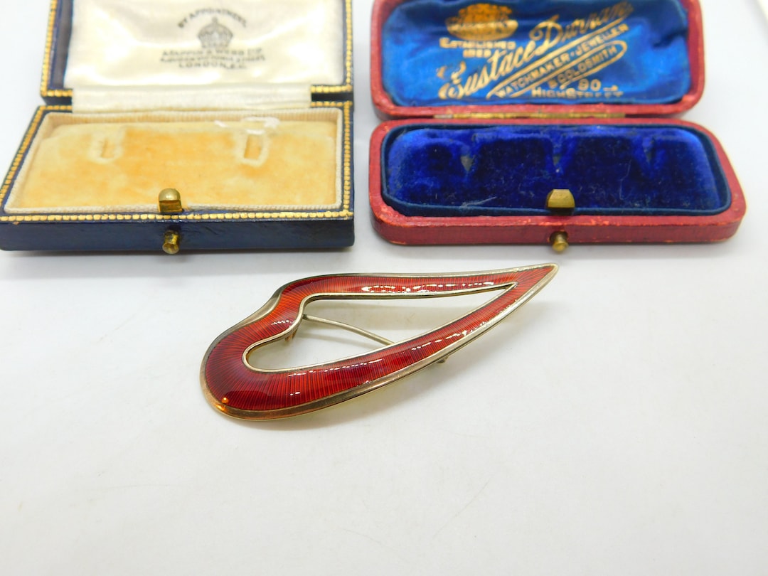 Aksel Holmsen Norway Sterling Silver Gilt & Red Enamel Heart Brooch ...