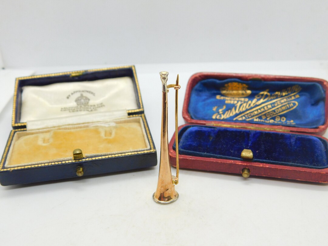 Victorian 9ct Rose Gold Hunting Horn Brooch Pin Antique C1900 White ...