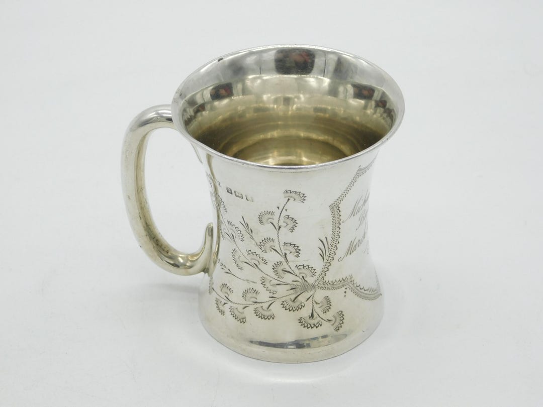 Sterling Silver Floral Pattern Christening Cup Antique 1922 Birmingham ...