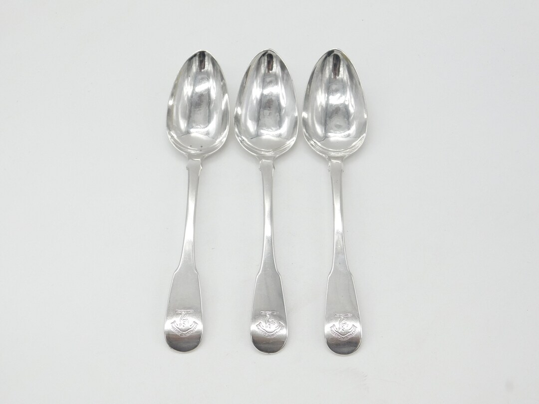 Set of 3 Georgian Scottish Sterling Silver Crested Serving Spoons 1821 ...