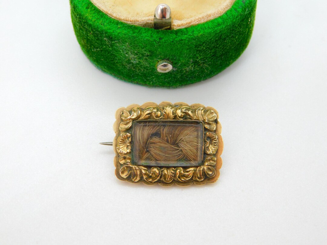 George III 9ct Yellow Gold Woven Hair Set Mourning Brooch Antique C1820 ...