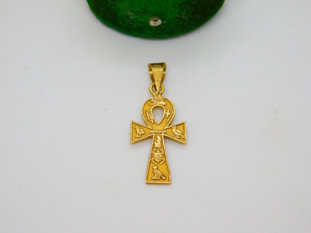 Egyptian 18ct Yellow Gold Ankh Cross Drop Pendant Vintage C1960 Arabic ...