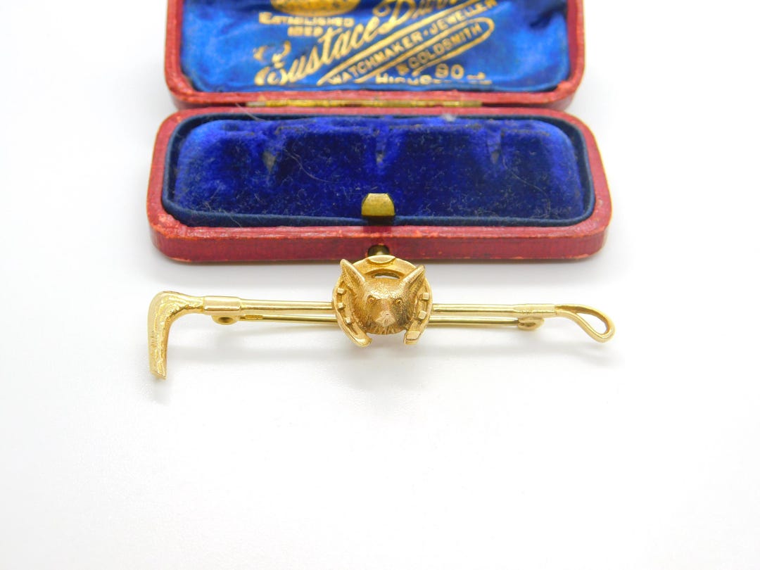 9ct Yellow Gold Fox Mask & Crop Stock Pin Brooch Vintage 1971 ...