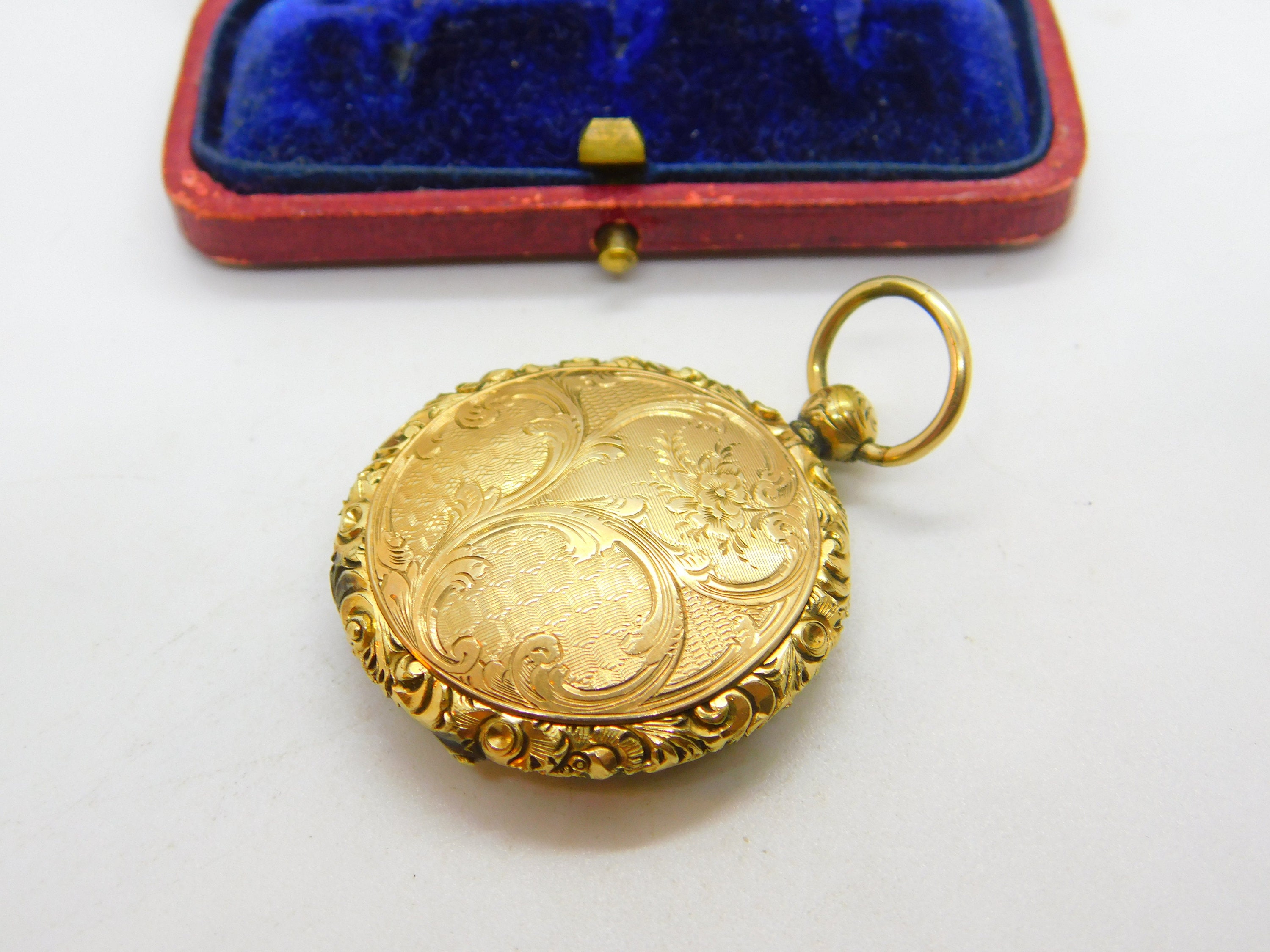 Victorian Pinchbeck Gold Floral Pattern Locket Fob Pendant Antique ...