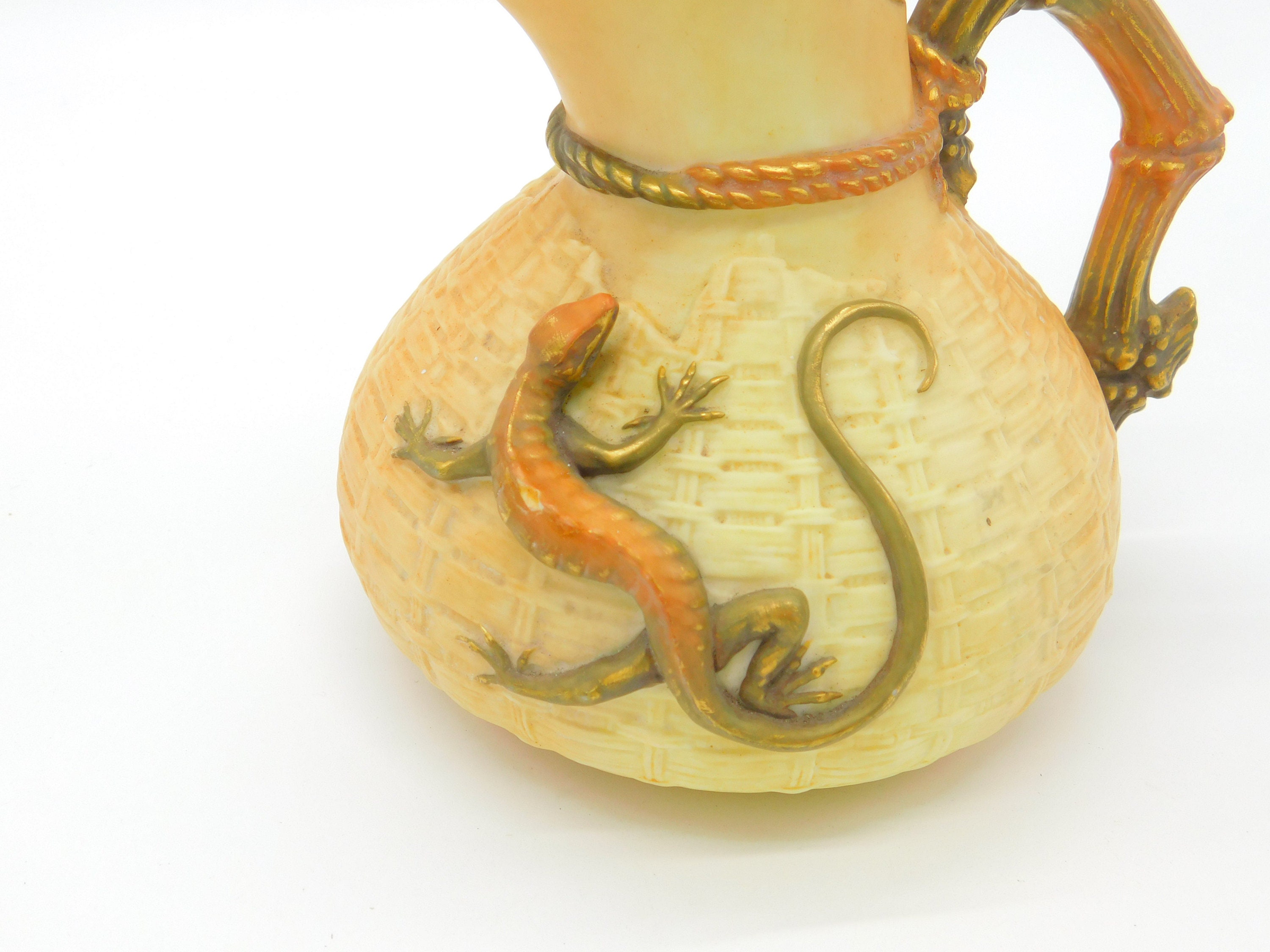 Large Royal Worcester Porcelain Lizard Water Jug Antique C1900 Serial ...