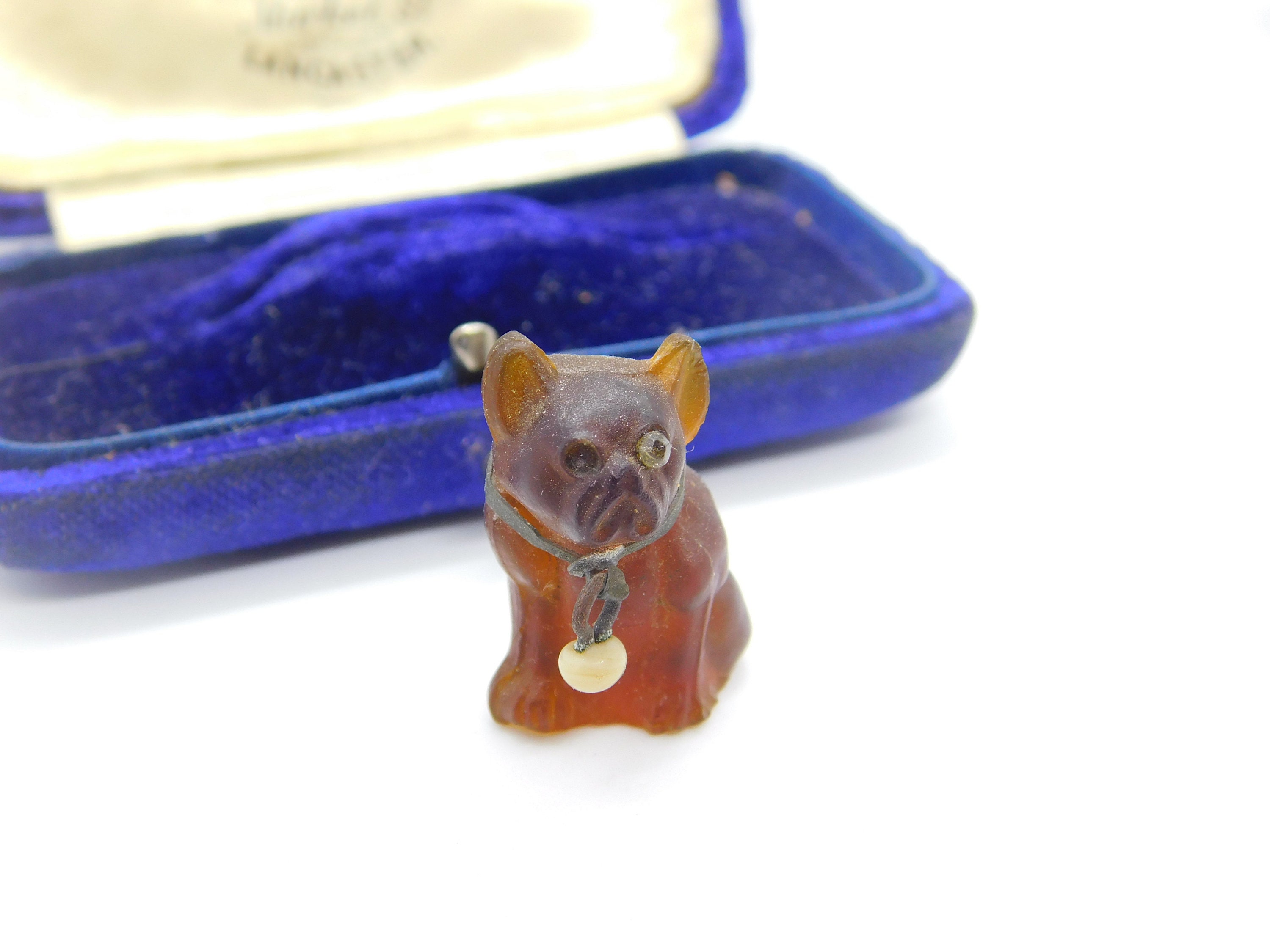 Czechoslovakian Amber Glass Pug Dog Cracker Charm or Keepsake Antique ...