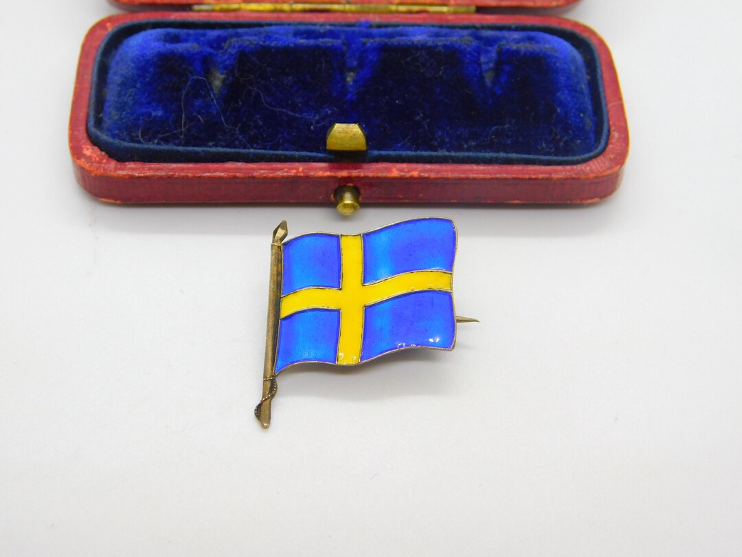 Sterling Silver Gilt & Colourful Enamel Swedish Flag Brooch Antique ...