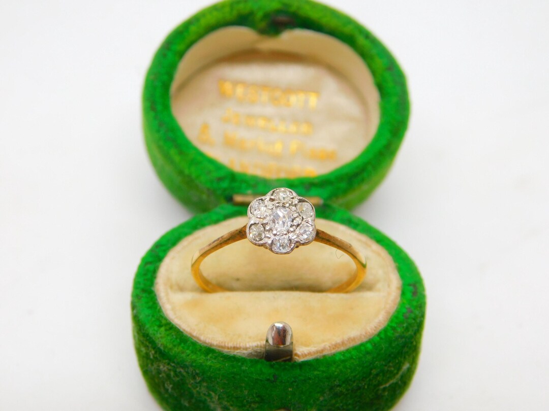 Victorian 18ct Yellow Gold Old Cut Diamond Daisy Flower Cluster Ring ...