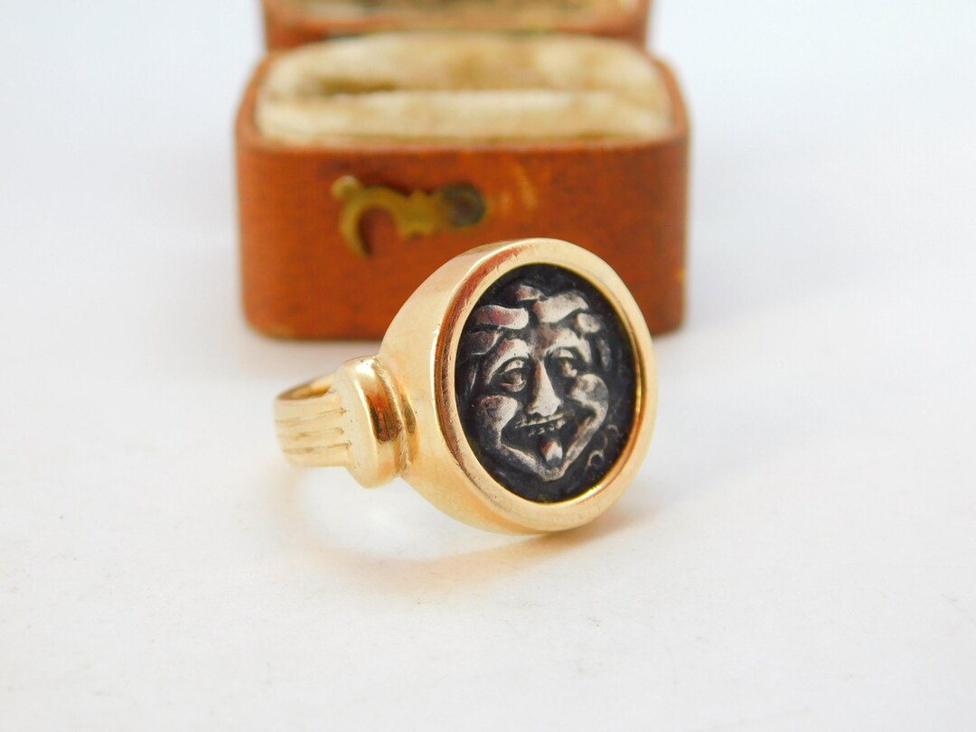 Victorian 18ct Gold Ancient Greek 400BC Mysia Hemidrachm Coin Signet ...