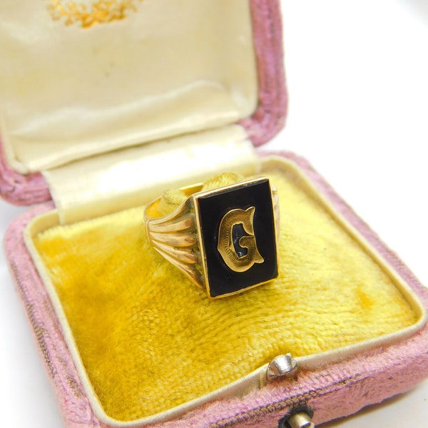 Antique Initial Signet Onyx Ring - Etsy