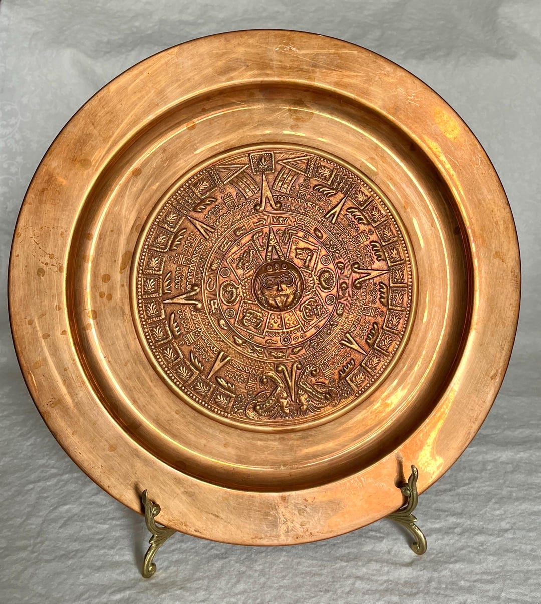 Aztec Solar Calendar Sun Stone Copper Plate - Etsy