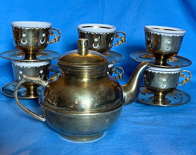 Islamic Turkish Crescent Moon and Star Brass and Porcelain Teapot and ...