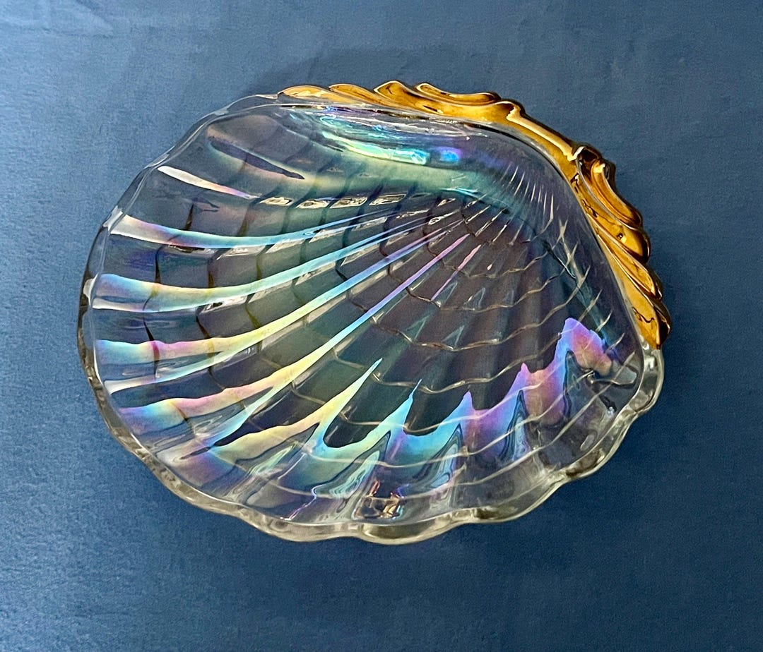 Vintage MCM Venus Clam Shell Hasegawa Glass Iridescent Dishes Seashell ...