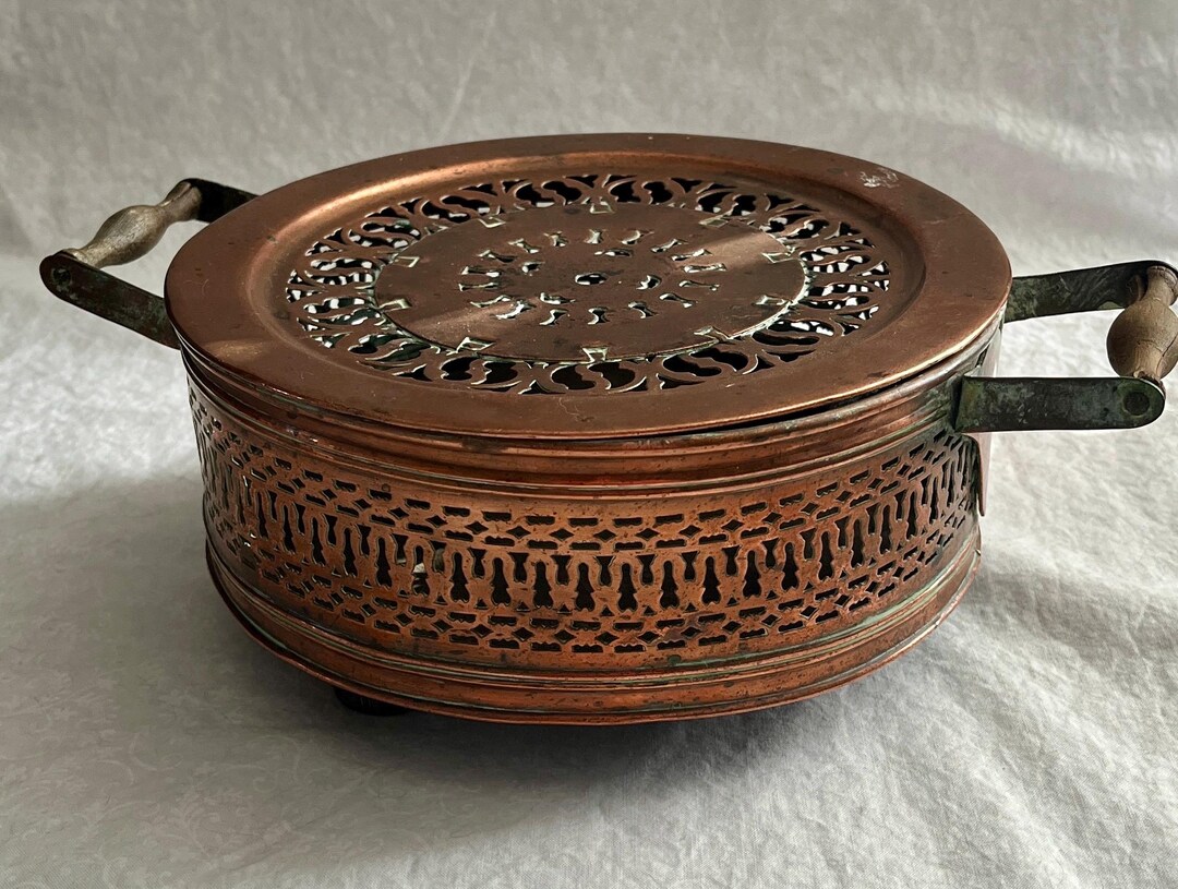 Victorian Copper Reticulated Round Footed Food Warmer Foot Stove ...