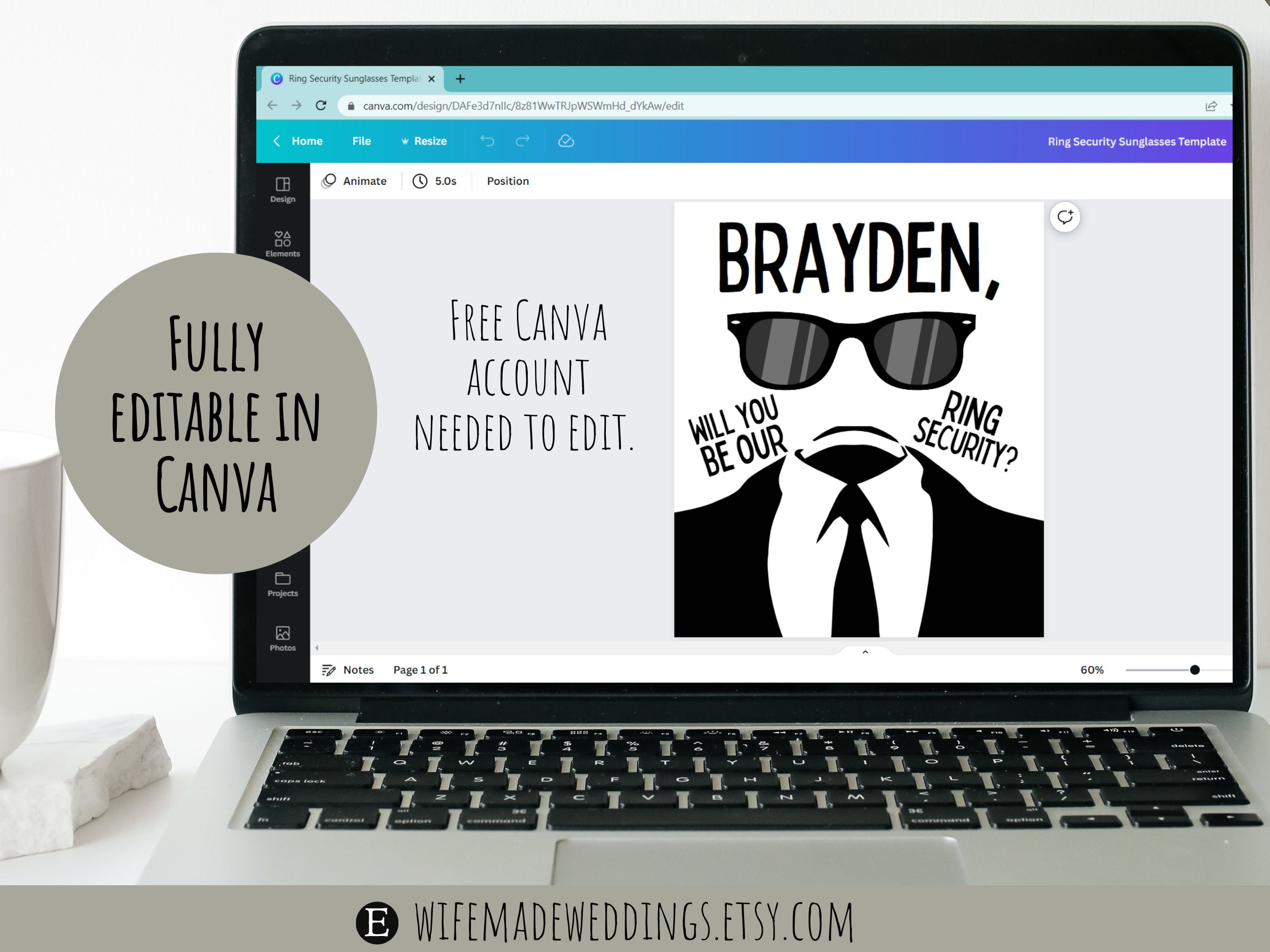 Ring Security Card: Sunglasses Proposal, Canva Template (printable) - Etsy