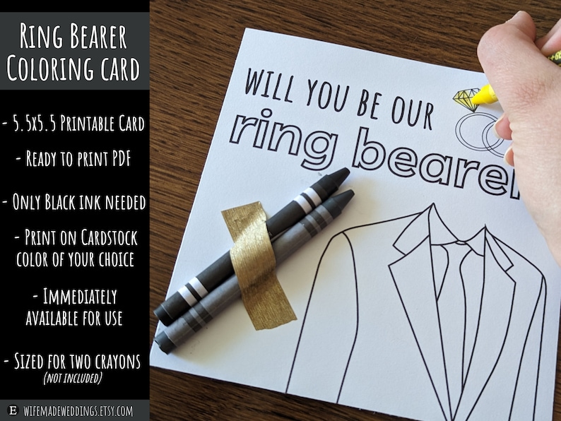 Ring Bearer Proposal Coloring Card: Wedding Party Request (PDF ...
