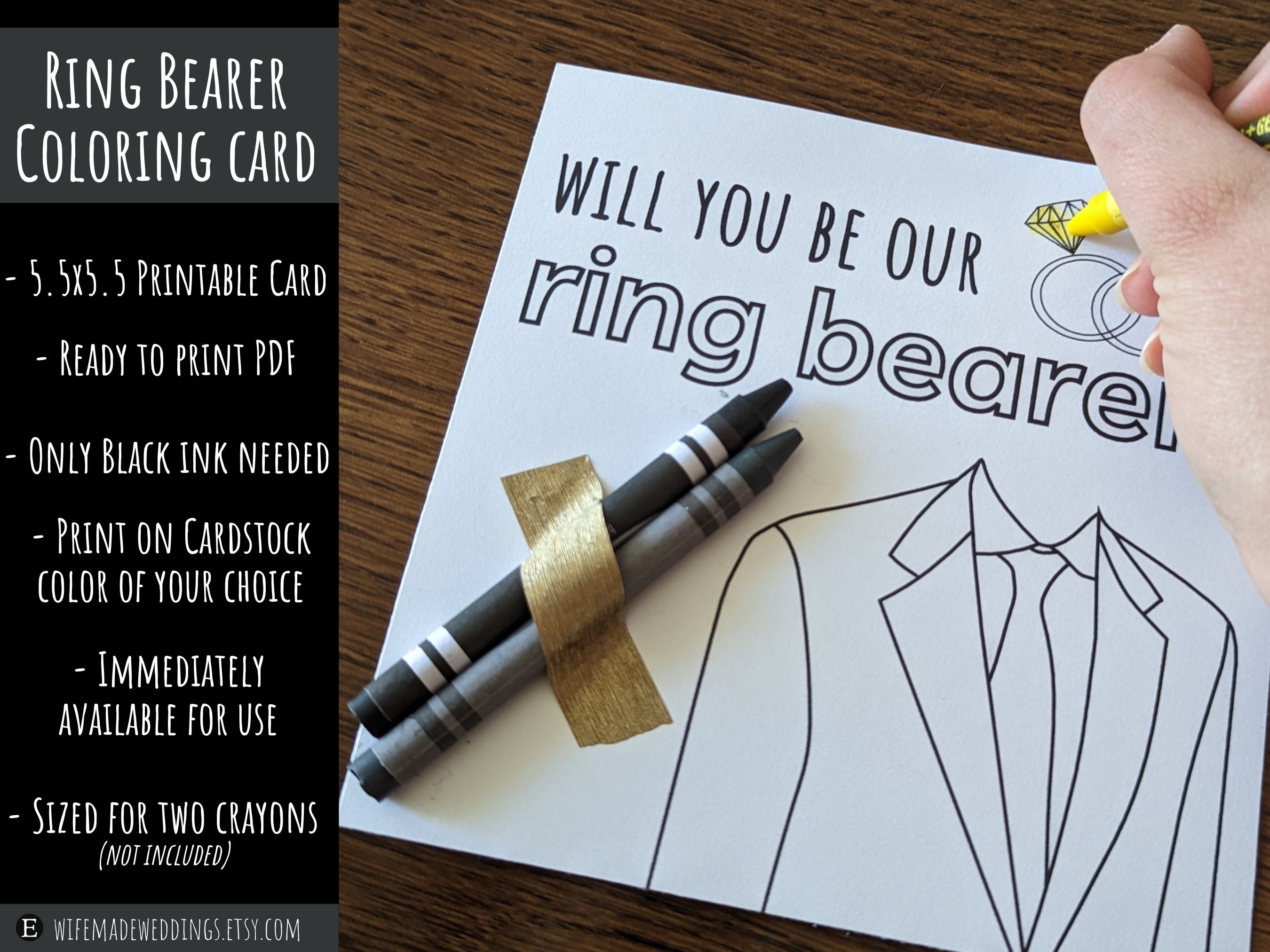 Ring Bearer Proposal Coloring Card: Wedding Party Request (PDF ...