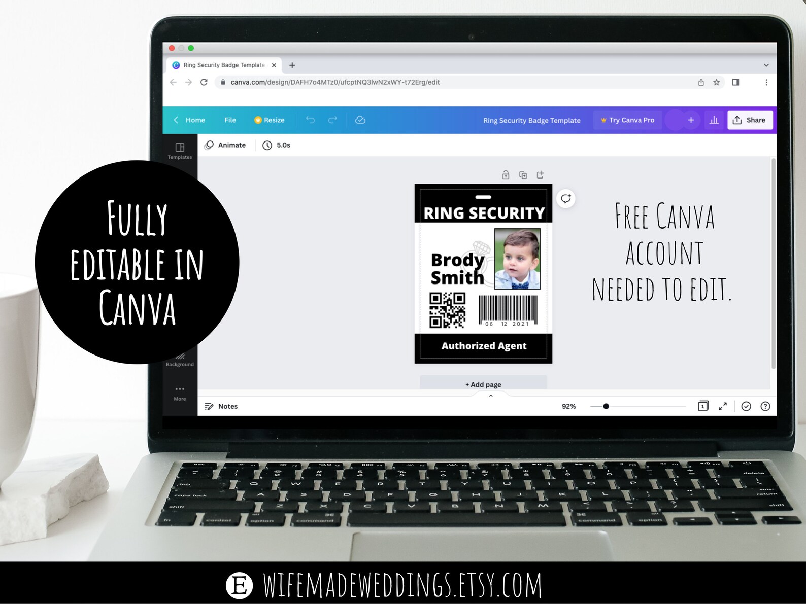 Ring Security Badge and Card Bundle - Template and Printable - Etsy