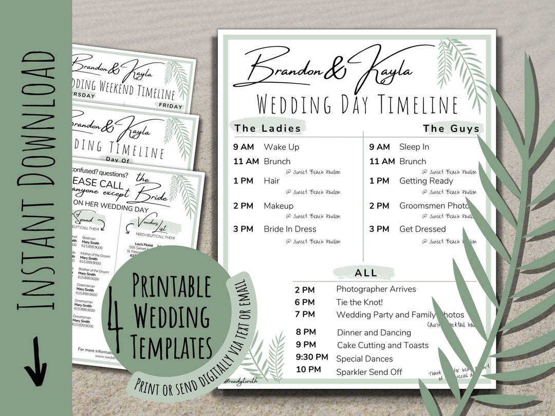 Wedding Weekend Timeline Templates Bundle for Destination Wedding - Etsy