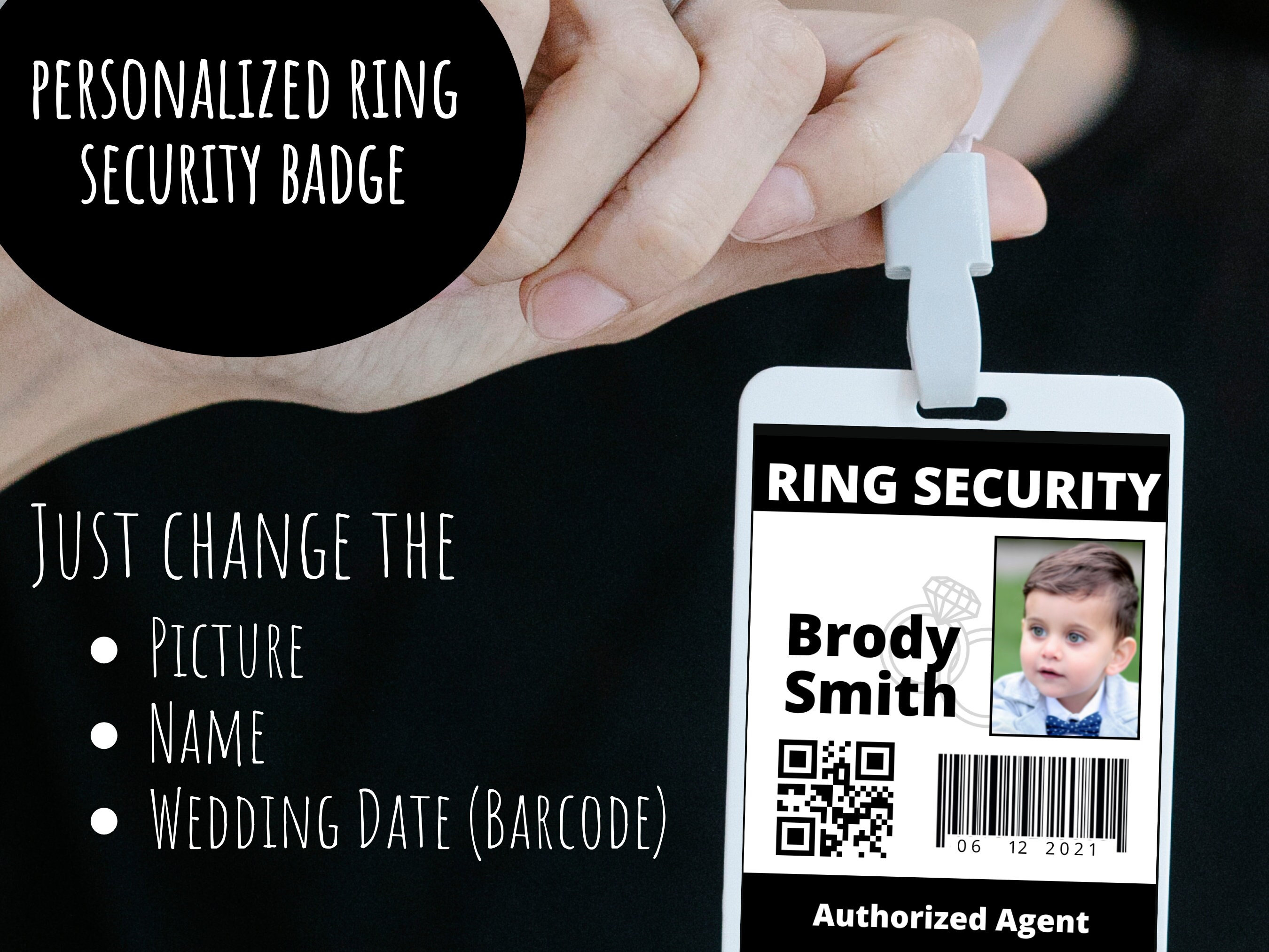Ring Security/ring Bearer Id Badge CANVA TEMPLATE for Wedding With ...