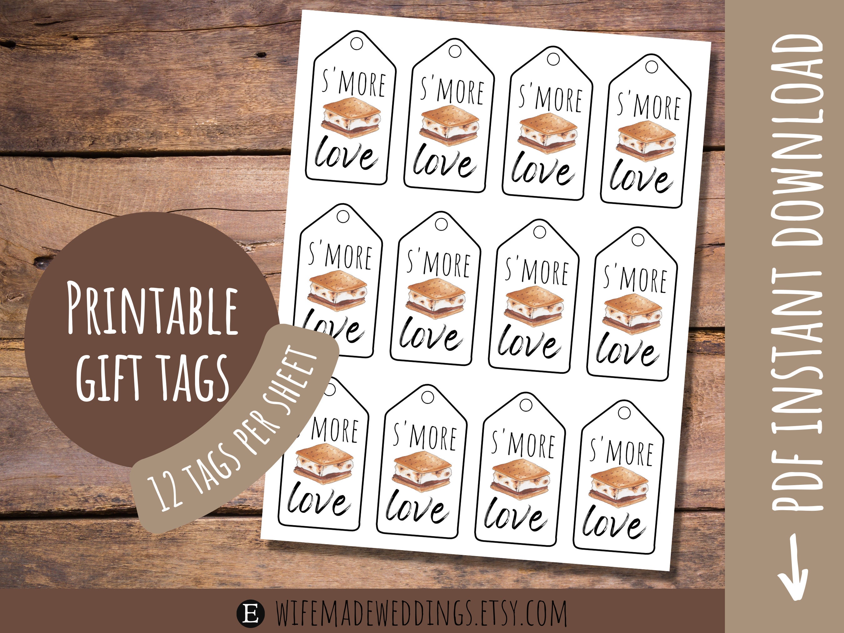 S'mores Gift Tags for Wedding Favors - Instant Download - Etsy