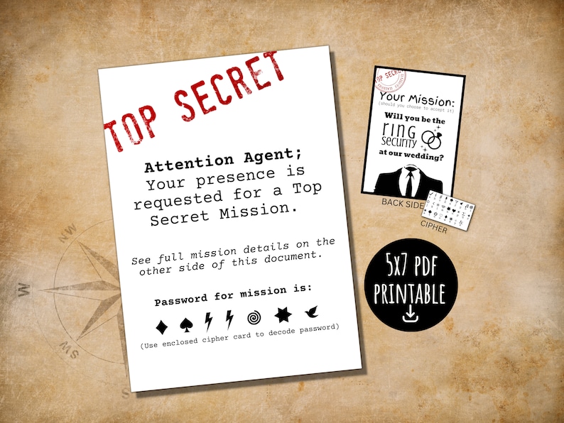 Ring Security/ring Bearer Top Secret Mission Card | INSTANT DOWNLOAD ...