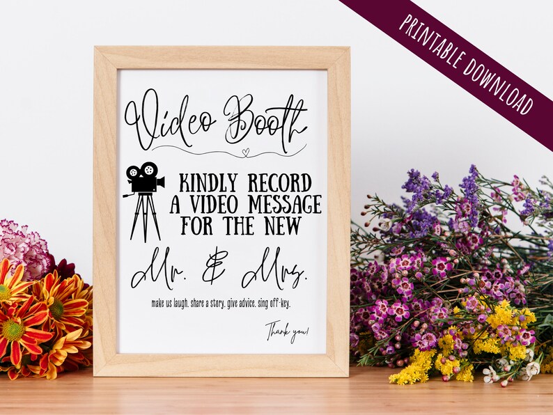 Video Booth Wedding Sign - Guest Book/photo Booth Alternative Printable ...