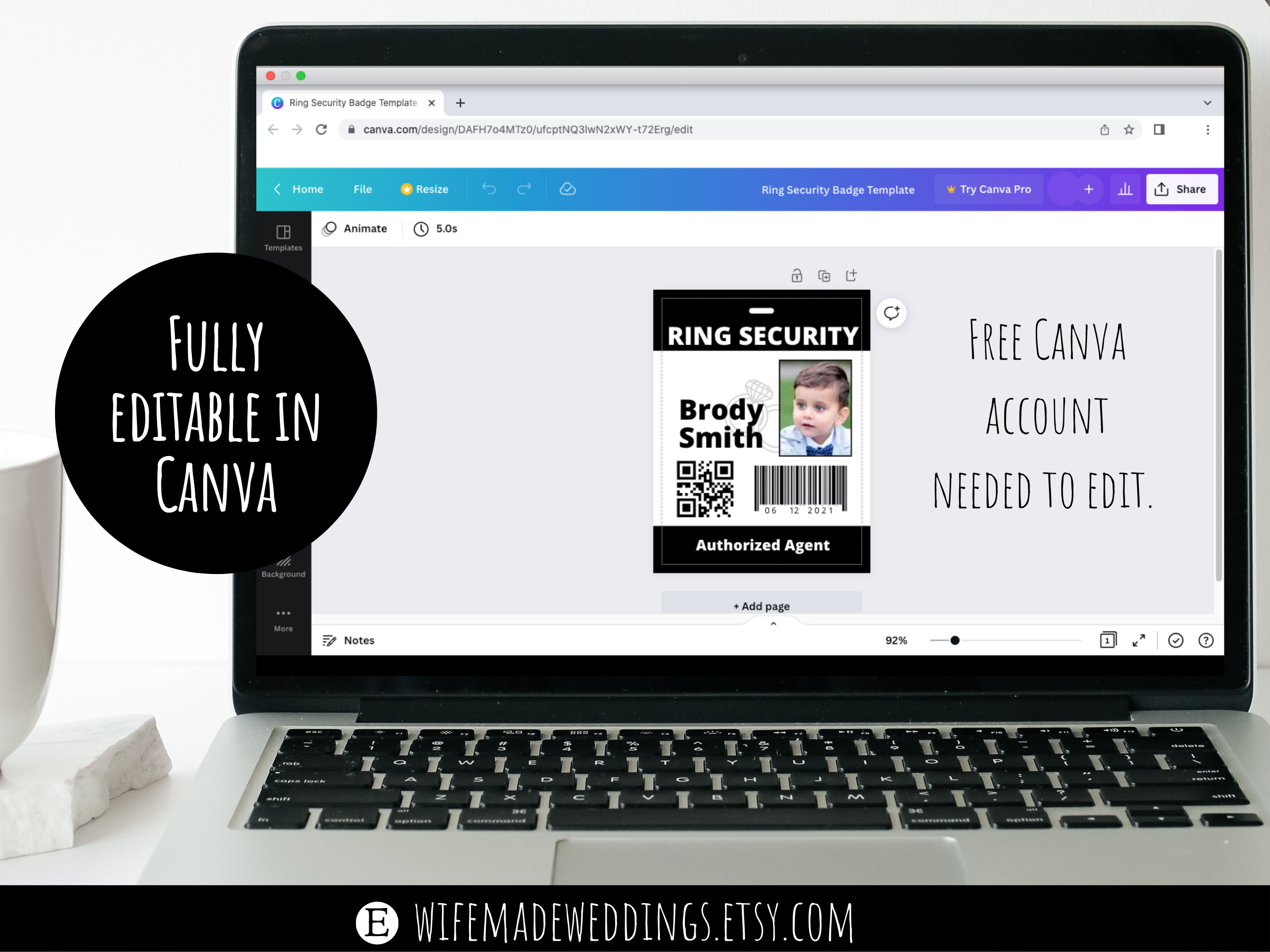 Ring Security Badge and Card Bundle - CANVA Template Badge and INSTANT ...