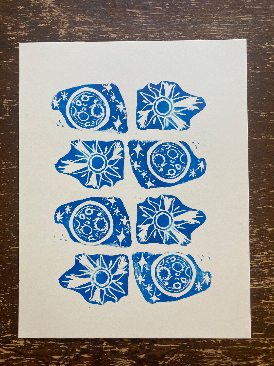 Sun and Moon Linocut Art Print - Etsy