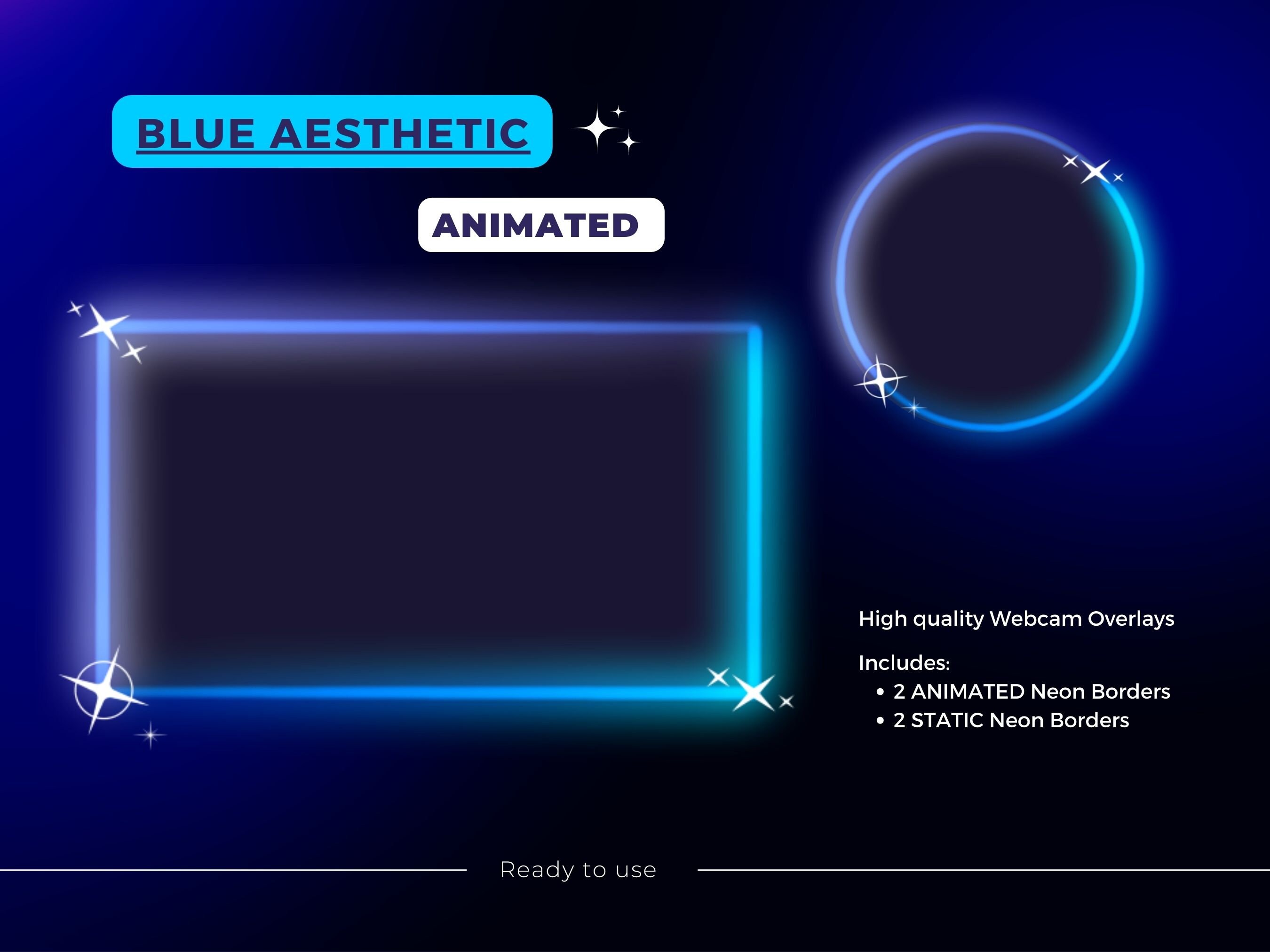 Animated Neon Blue Webcam Overlay Pack | Aesthetic Facecam Twitch ...