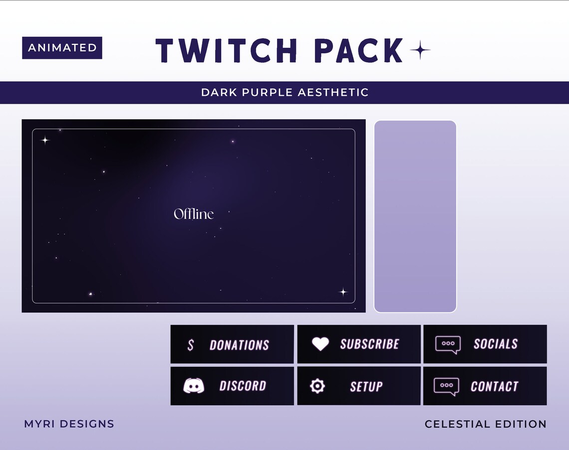 Dark Purple Animated Twitch Pack Overlays, Twitch Panels, Scenes ...