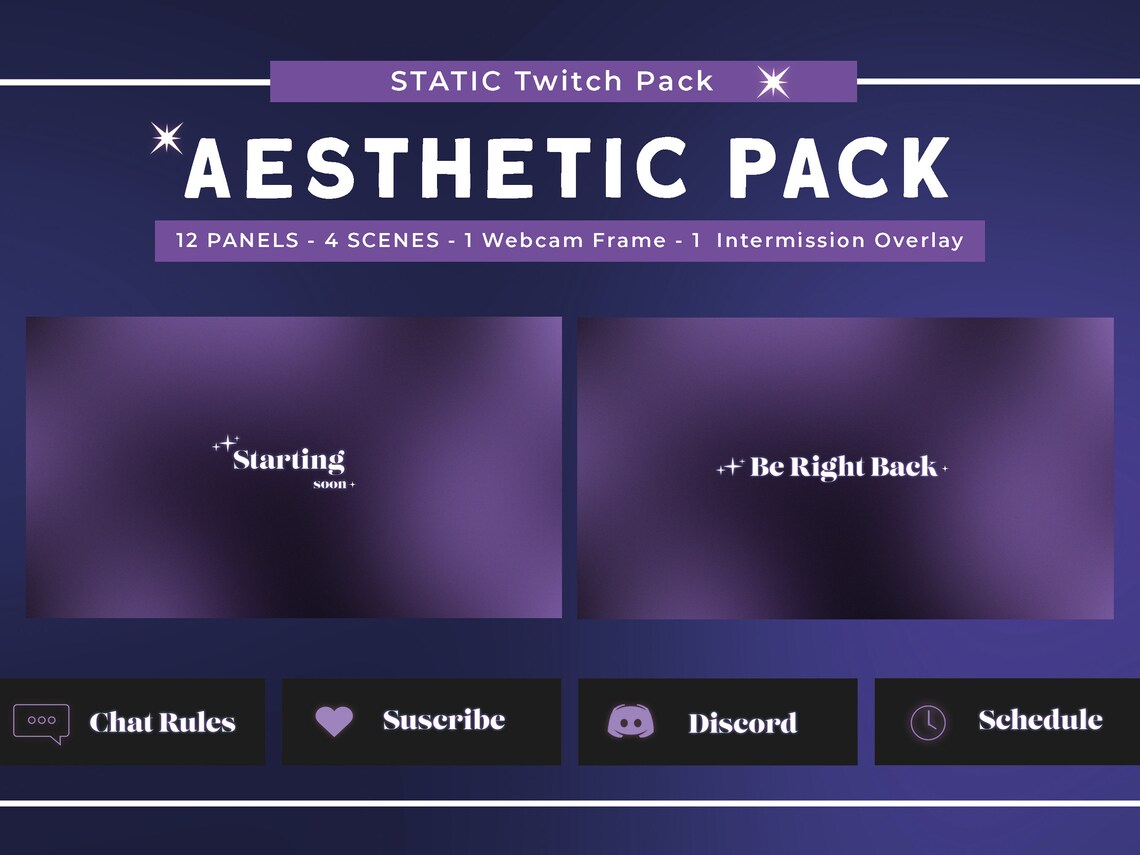 Aesthetic STATIC Twitch Pack Dreamy Purple Streamer Package 1 Overlays ...
